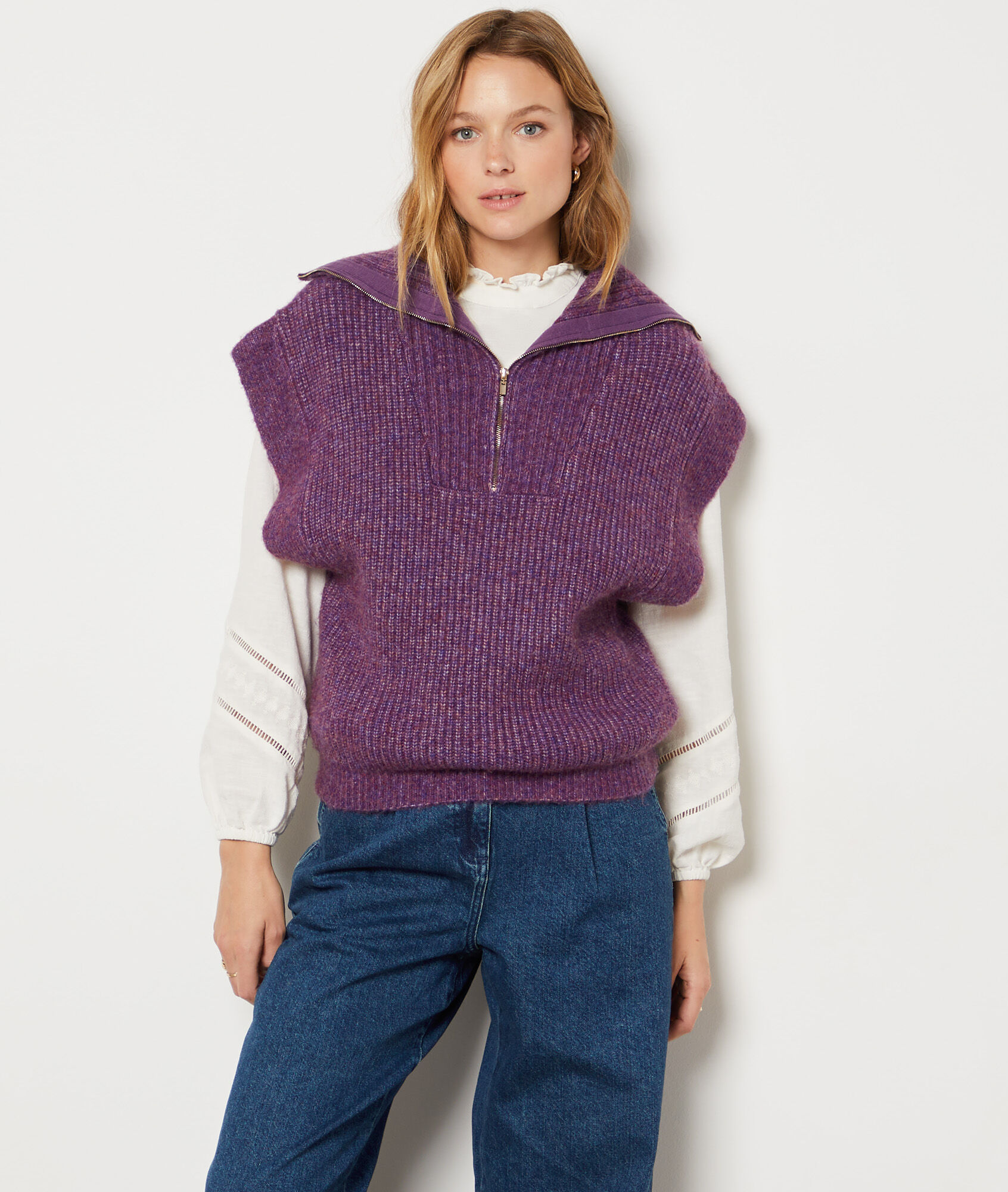 Half-Zip Knit Vest - CELIA - MAUVE - ETAM