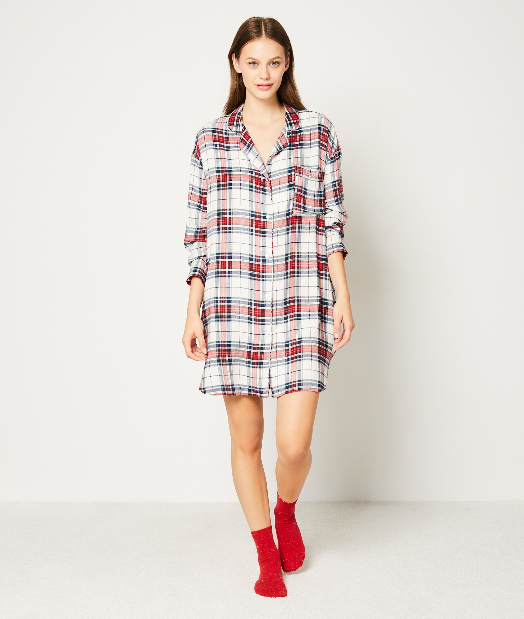 Chemise de nuit courte manches longues à careaux Corgi - GRIGOR - ECRU ...