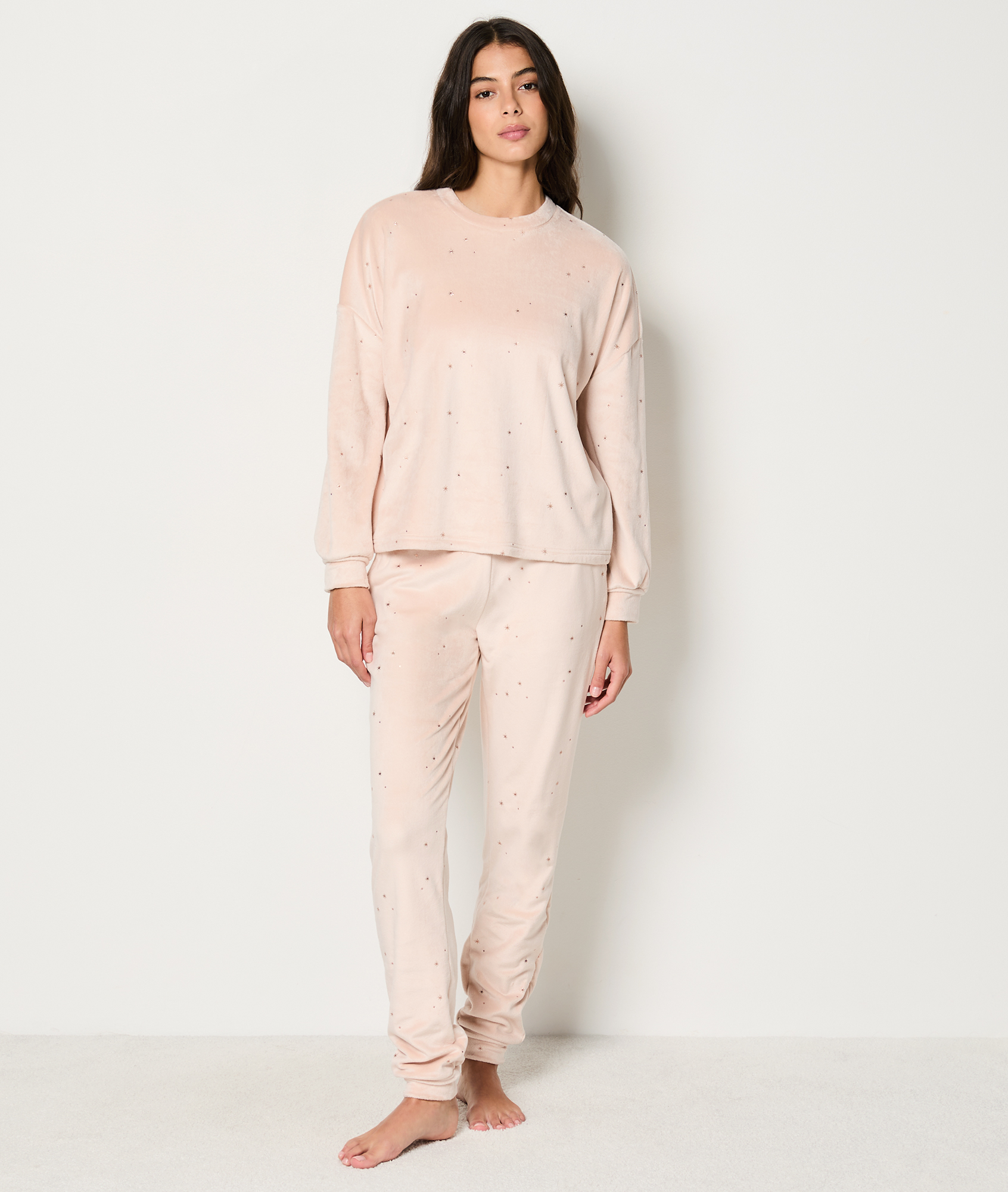 Ensemble 2 pièces de pyjamas en velours imprimé dorée - MIKAL - BEIGE ...