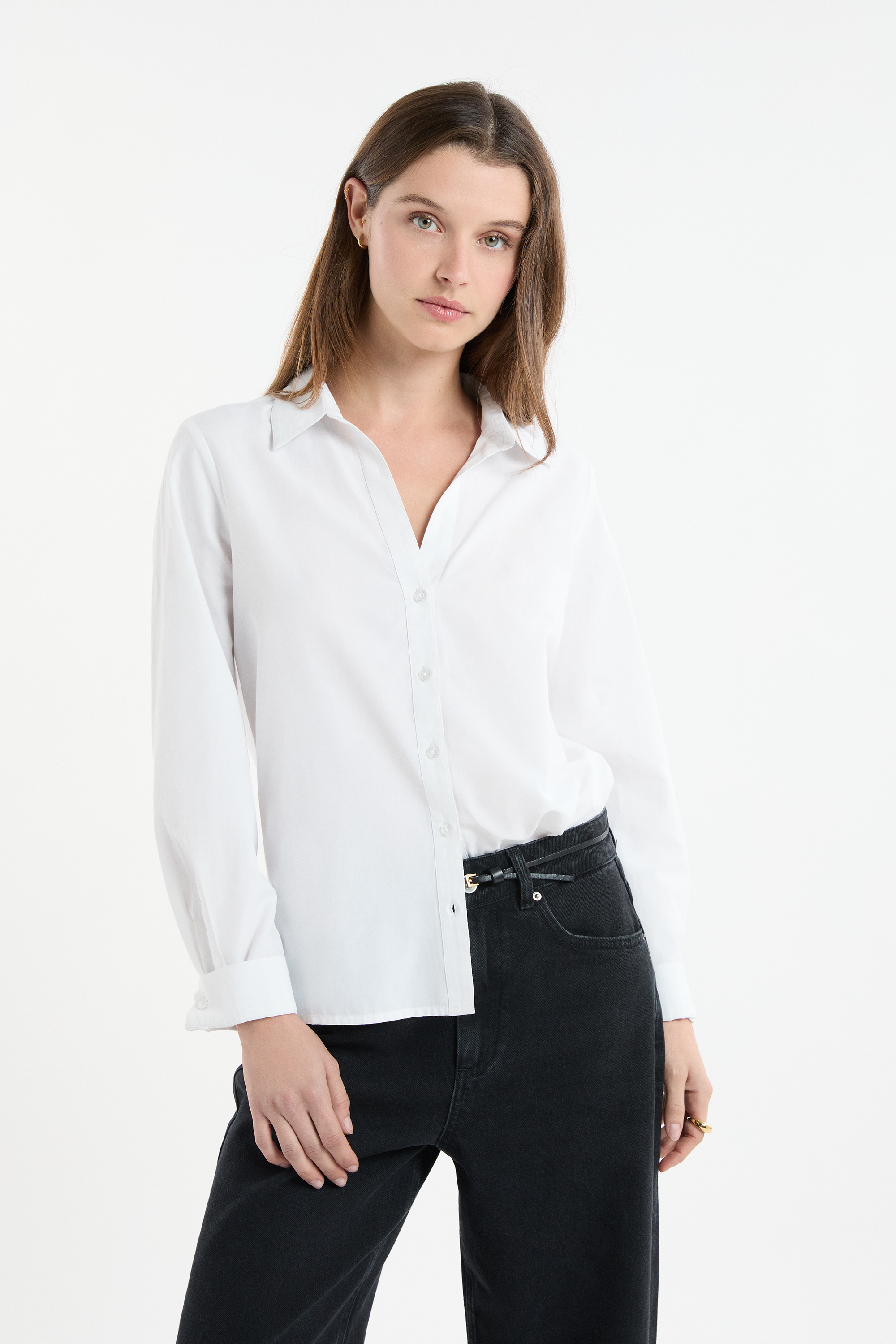 Long-sleeved cotton shirt - CABANA - BLANC - ETAM