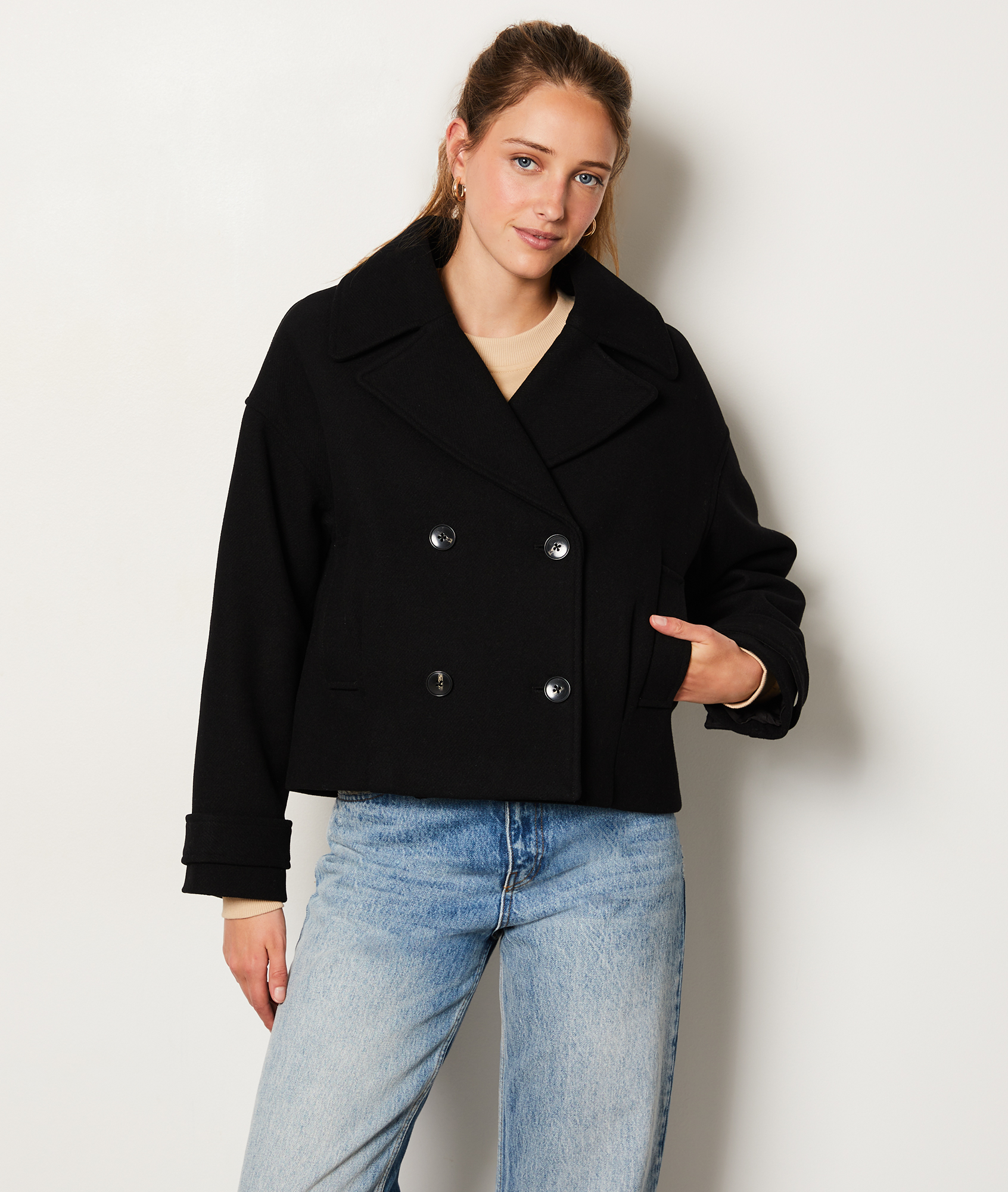 Short Buttoned Peacoat - LORA - NOIR - ETAM