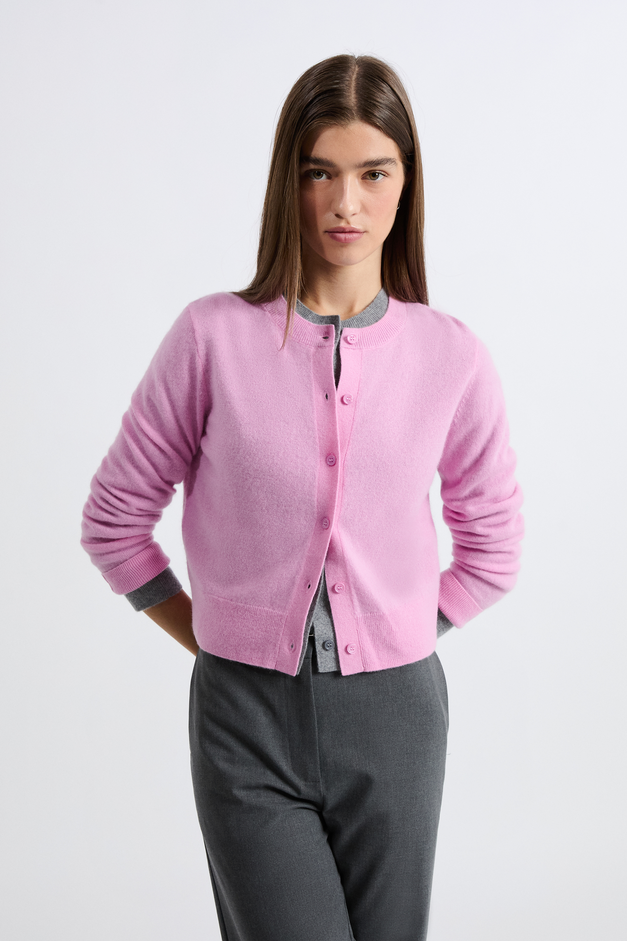 Cashmere Cardigan with Buttons - LOUISE MINICAR - ROSE BONBON - ETAM