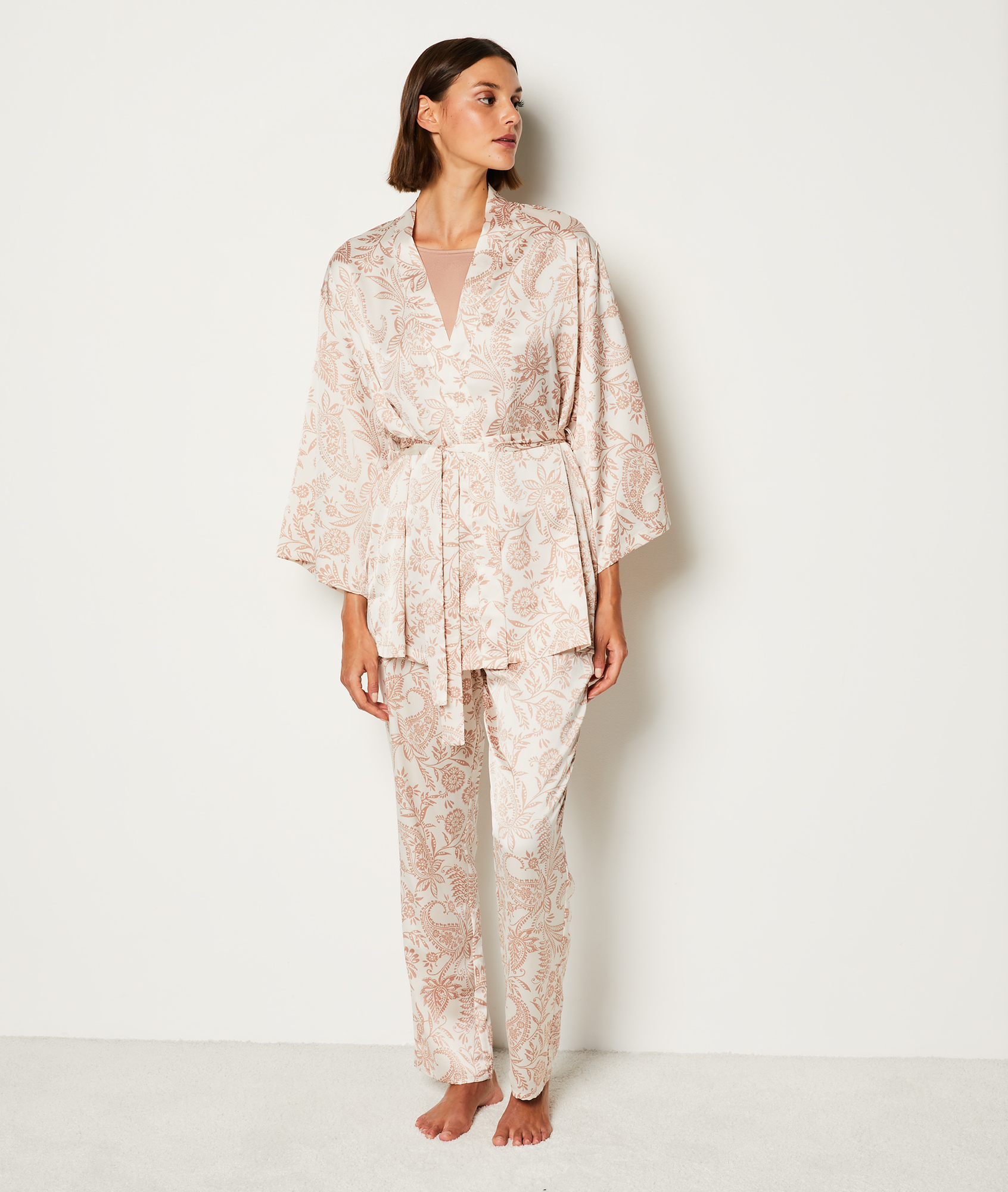 Ensemble 3 pièces de pyjamas satiné - BECS - IMP FD ECRU - ETAM