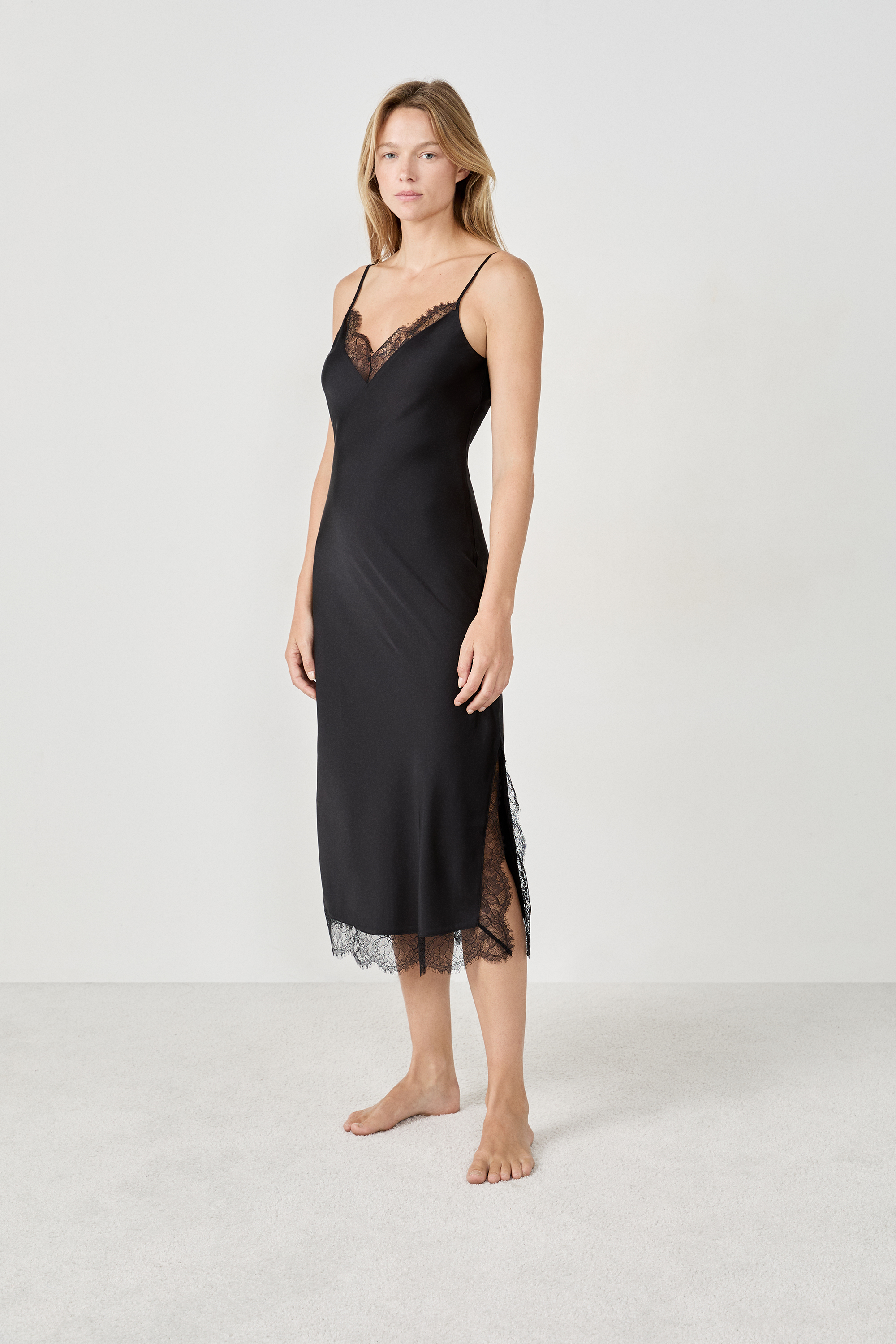 Satin nightdress with lace details - CONFIDENCE - NOIR - ETAM