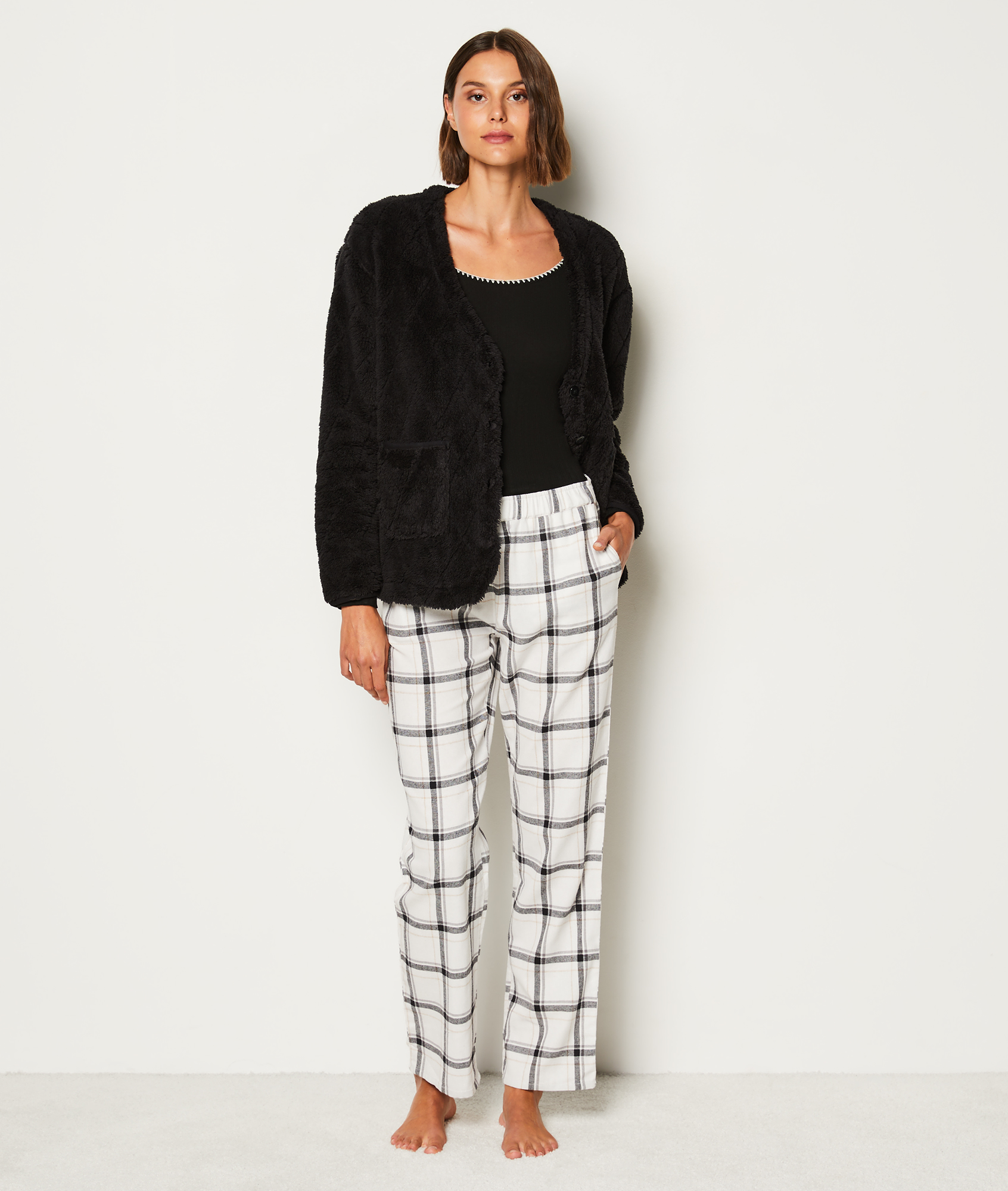 Ensemble 3 pièces de pyjamas veste polaire - MAYLON - NOIR - ETAM