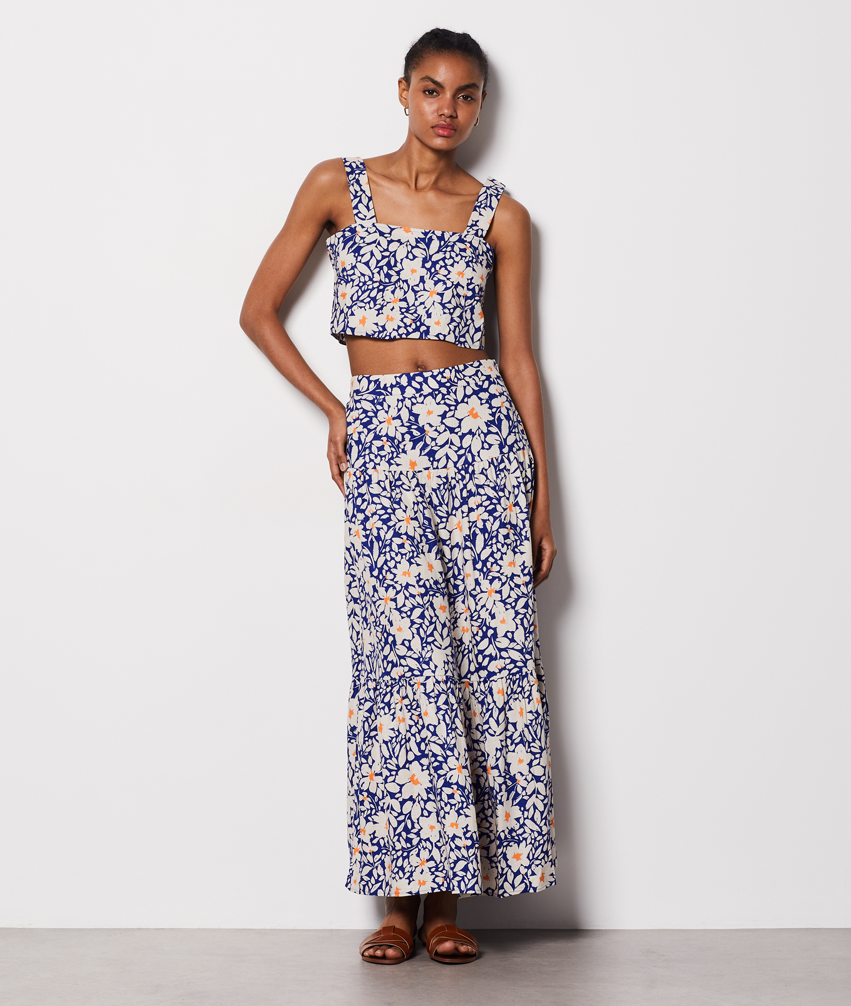 Jupe longue fleurie en lin mélangé - BABY IMP - IMP FD MARINE - ETAM