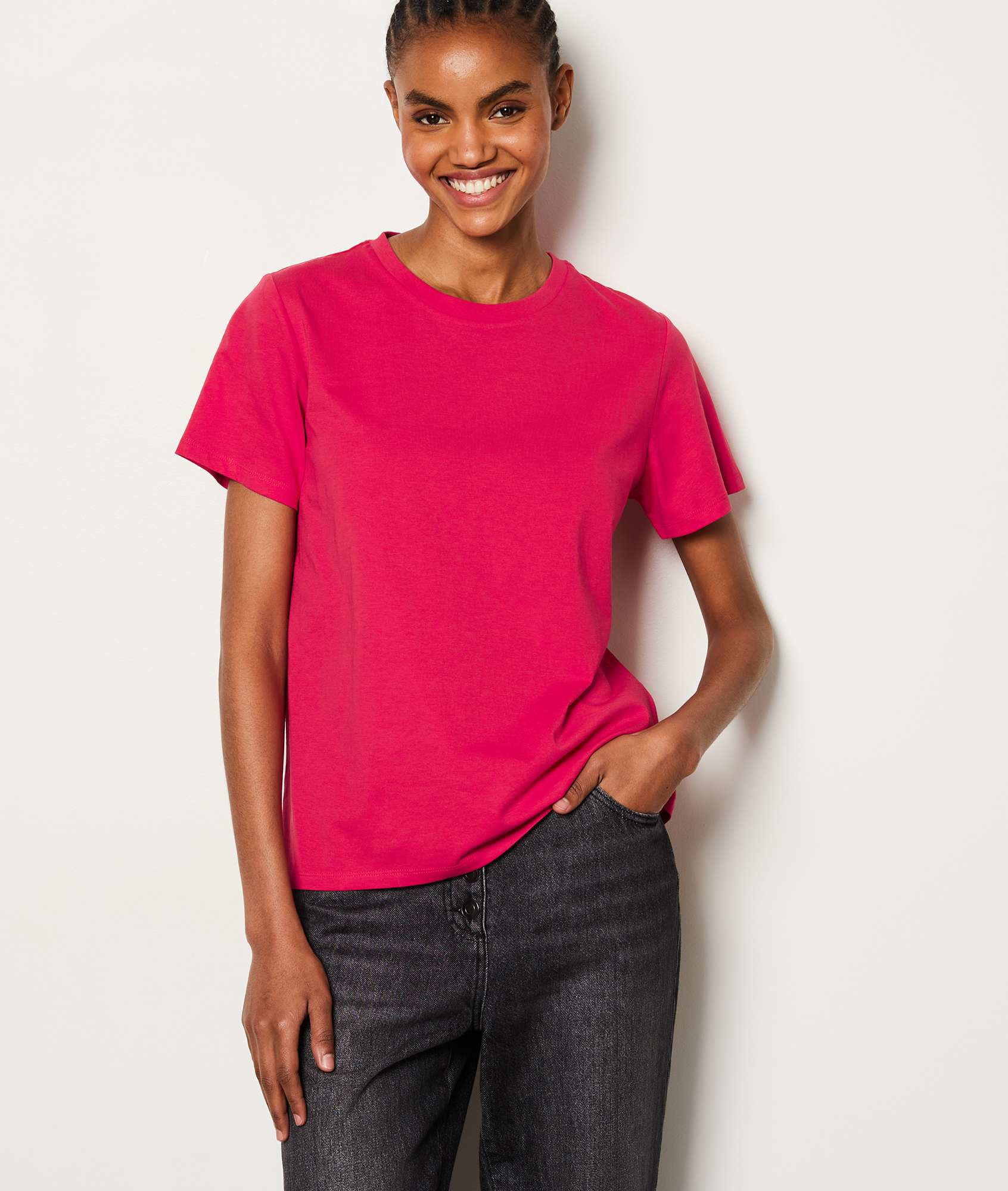 Short Sleeve Cotton T-Shirt - GIADA - FUSHIA - ETAM