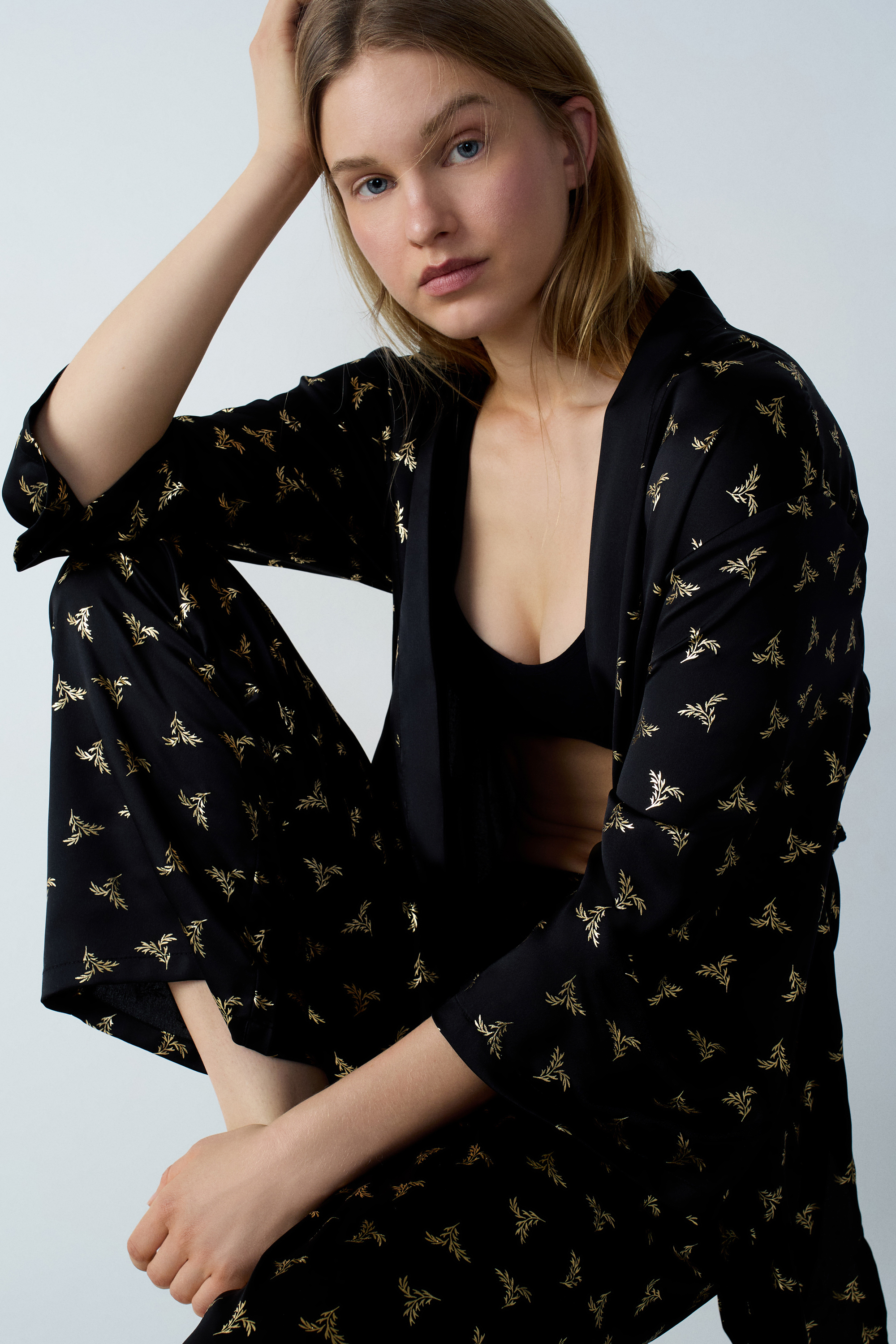 Satin Patterned Robe - TIGE - NOIR - ETAM