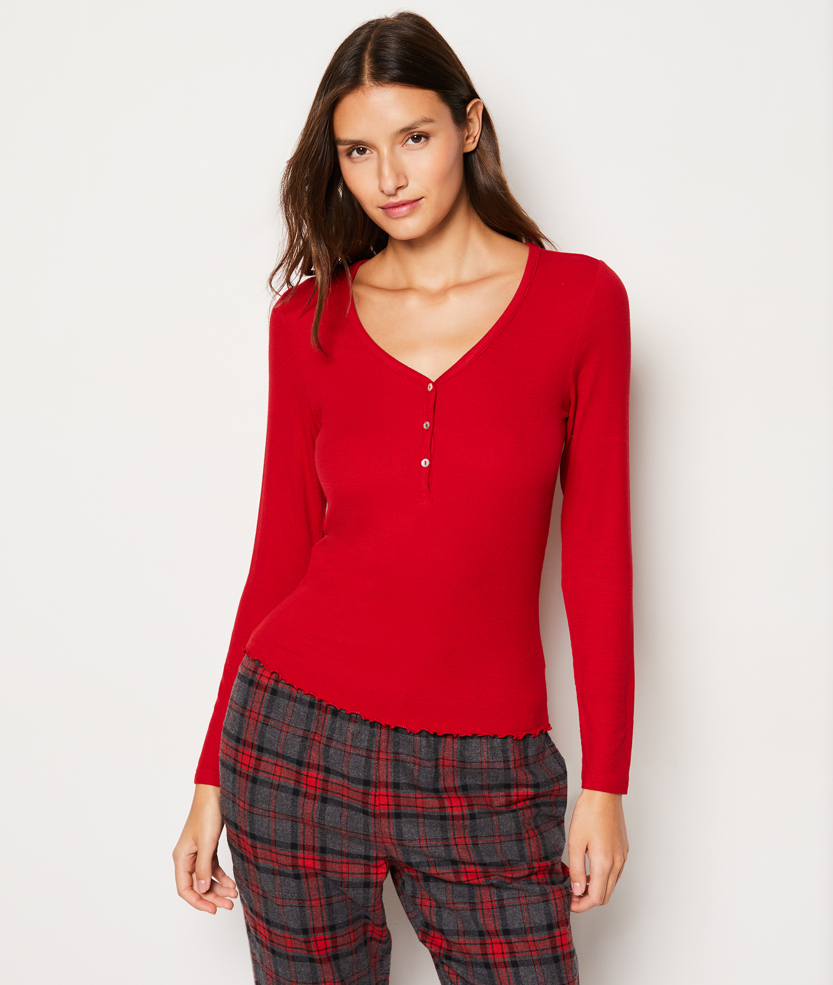 T-shirt manches longues côtelé boutonné Corgi - GEAMIE - CARDINAL - ETAM