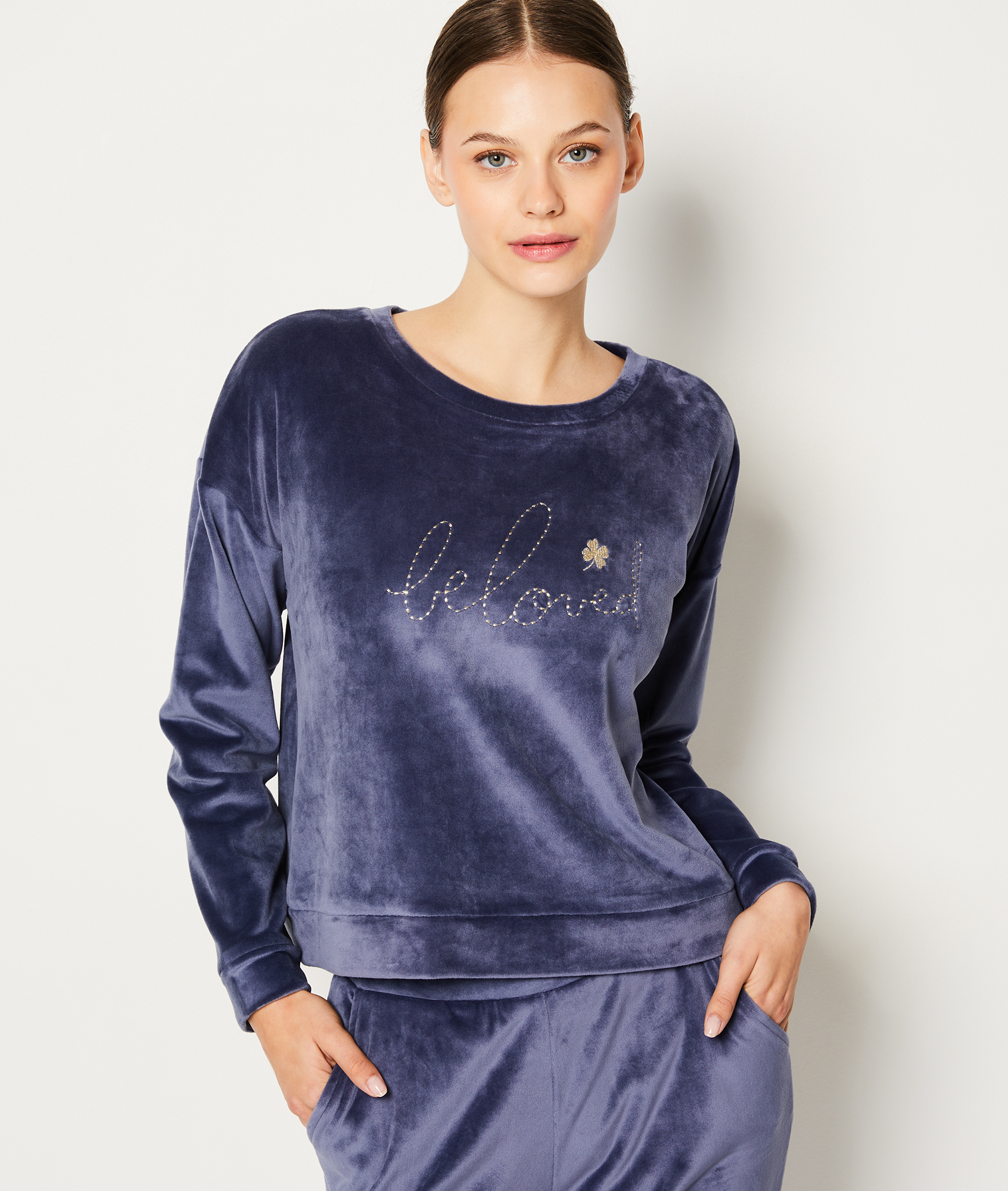 Velvet Pyjama Sweatshirt - LOEVA - MARINE - ETAM