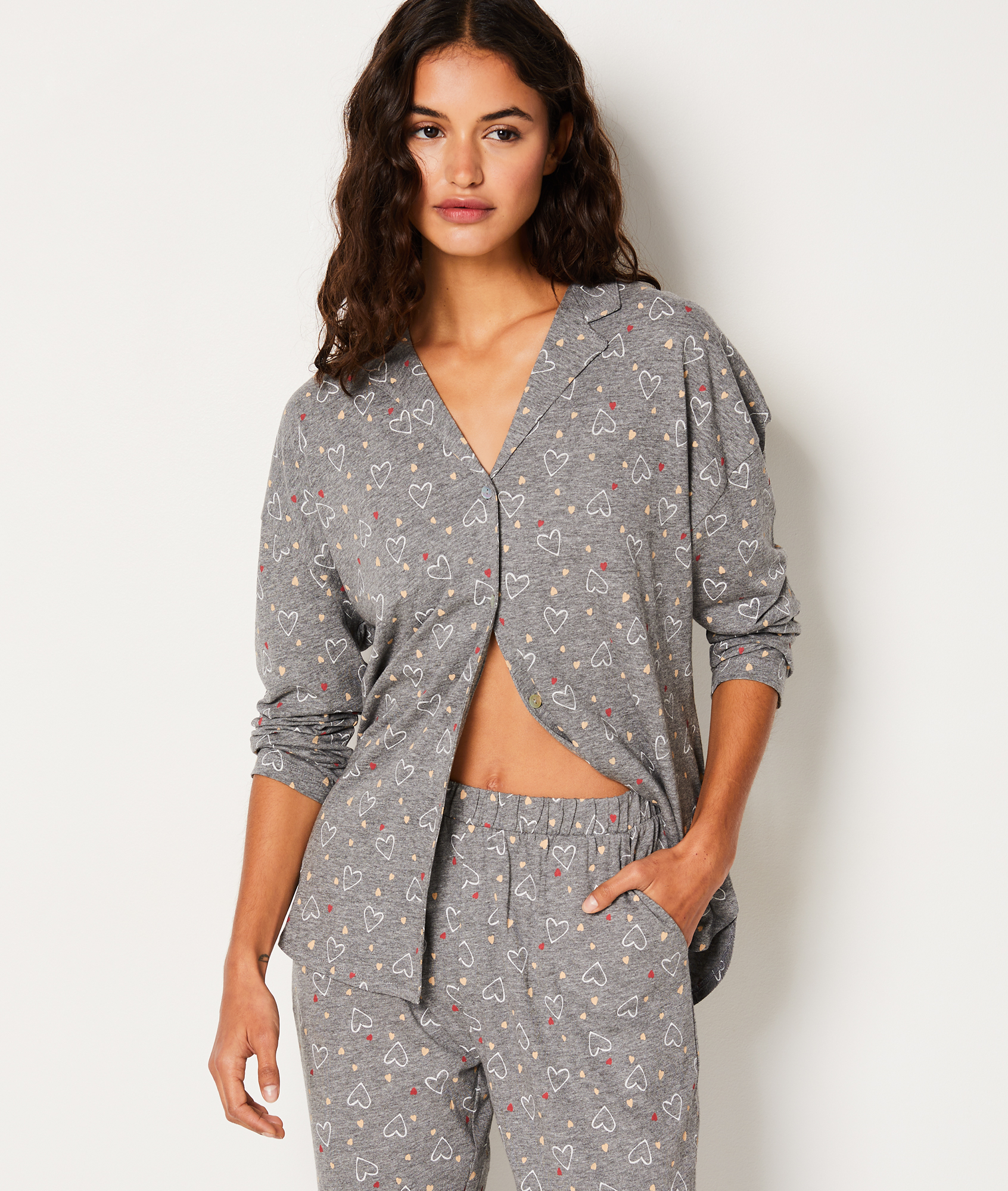 Chemise de pyjama en coton à cœurs Corgi - GINOU - ANTHRACITE - ETAM